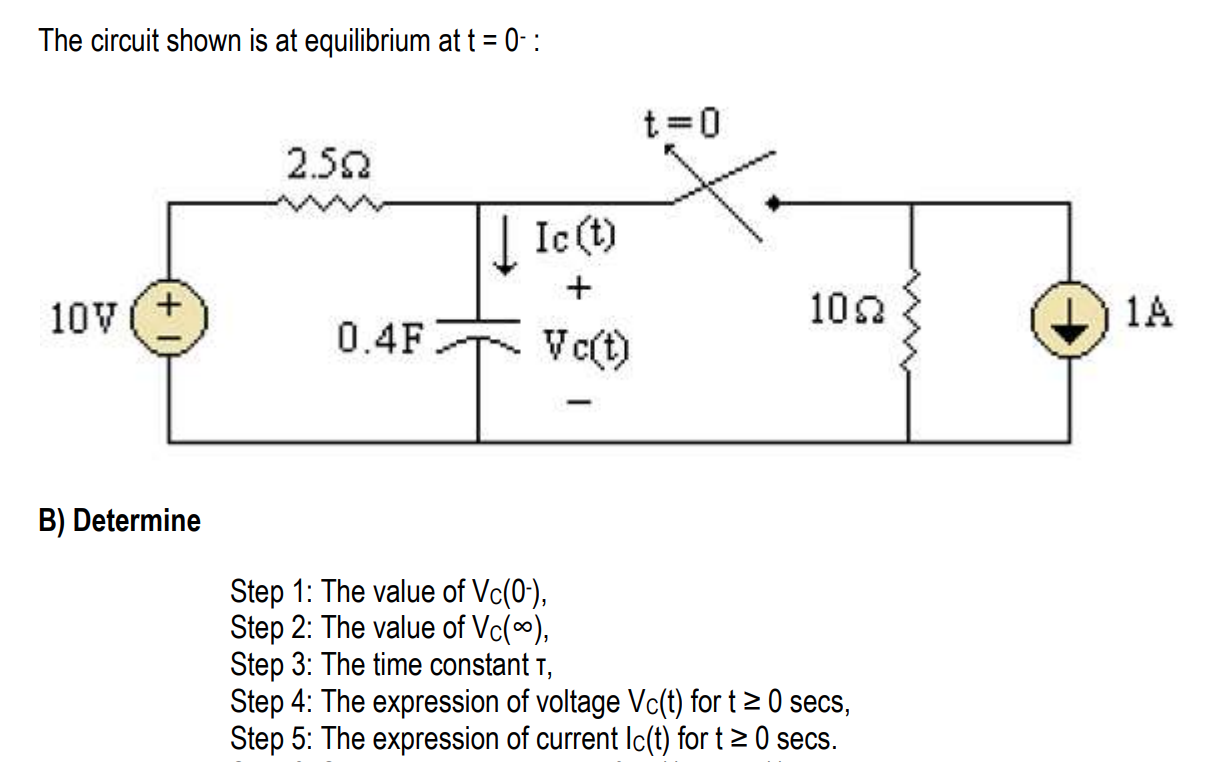 Solved The circuit shown is at equilibrium at t=0 : B) | Chegg.com