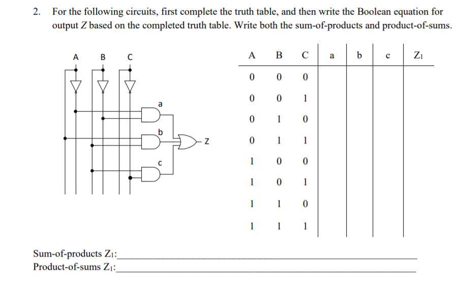 Solved For the following circuits, first complete the truth | Chegg.com