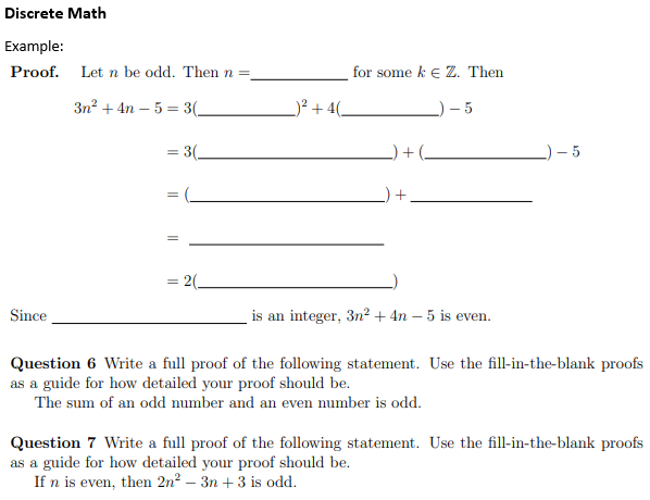 Solved Discrete Math Example: Proof. Let n be odd. Then n= | Chegg.com