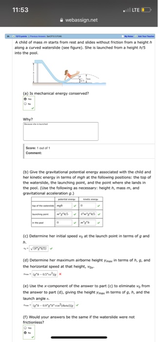 Solved 11:53 A child of mass m starts from rest and slides | Chegg.com