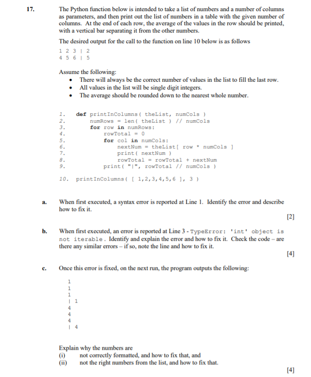 Solved The Python function below is intended to take a list | Chegg.com