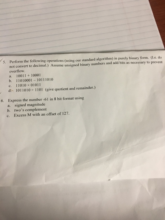 Solved 5. Perform the following operations (using our | Chegg.com