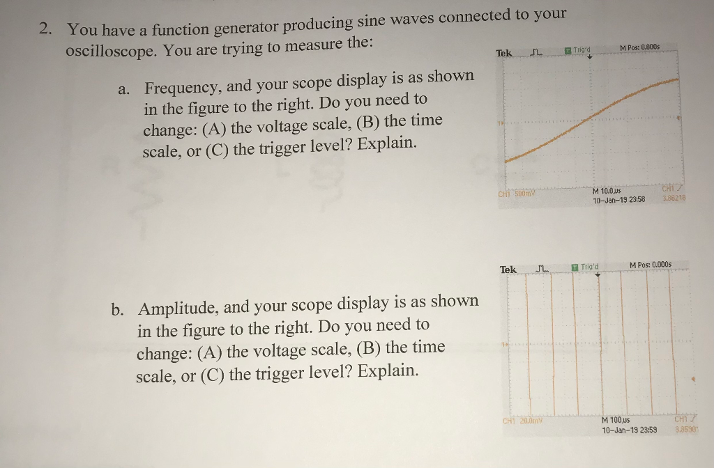Solved 2. You have a function generator producing sine waves | Chegg.com