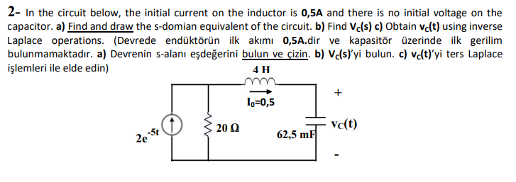 Solved 2- In the circuit below, the initial current on the | Chegg.com