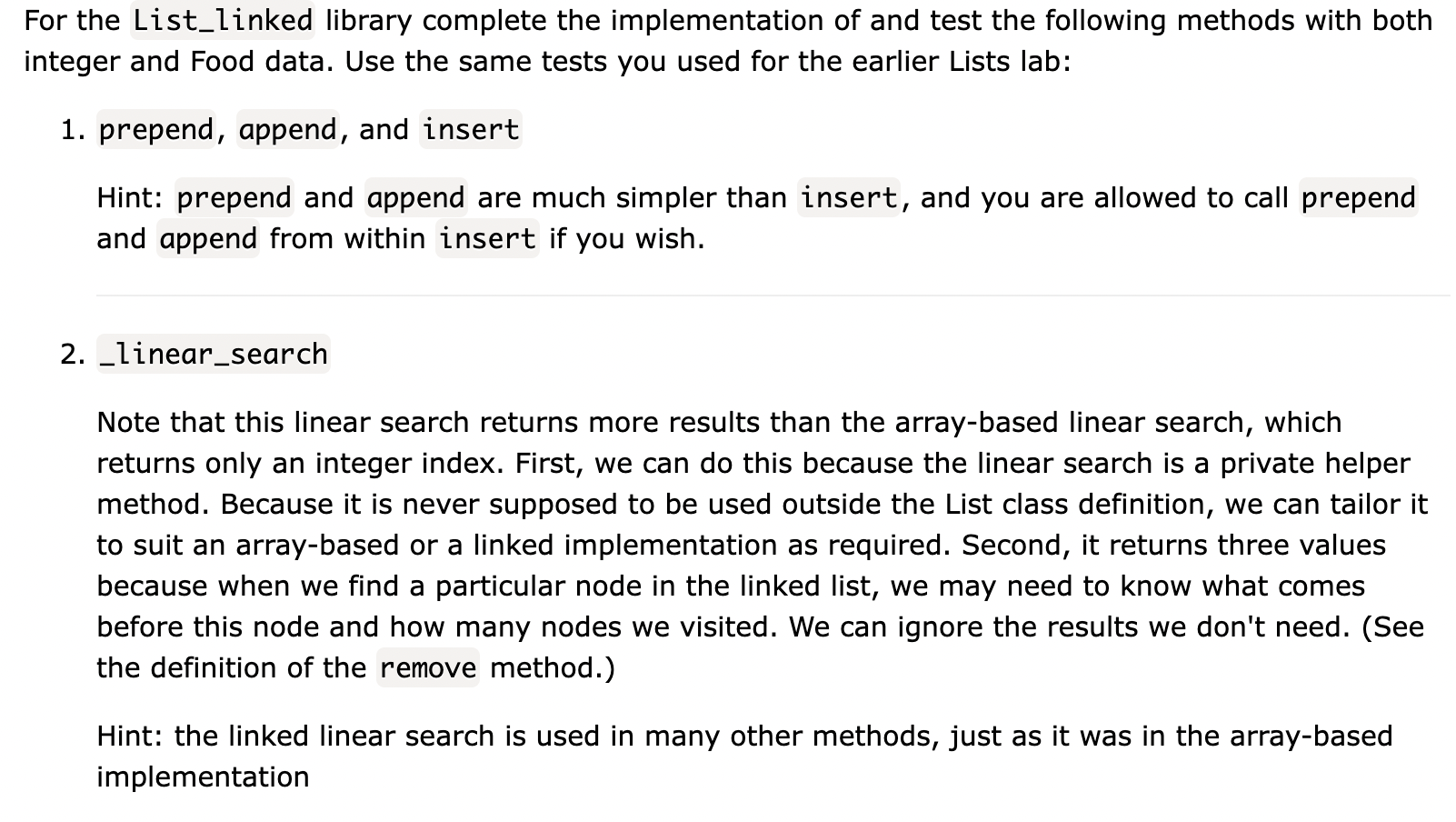 =or the List_linked library complete the | Chegg.com
