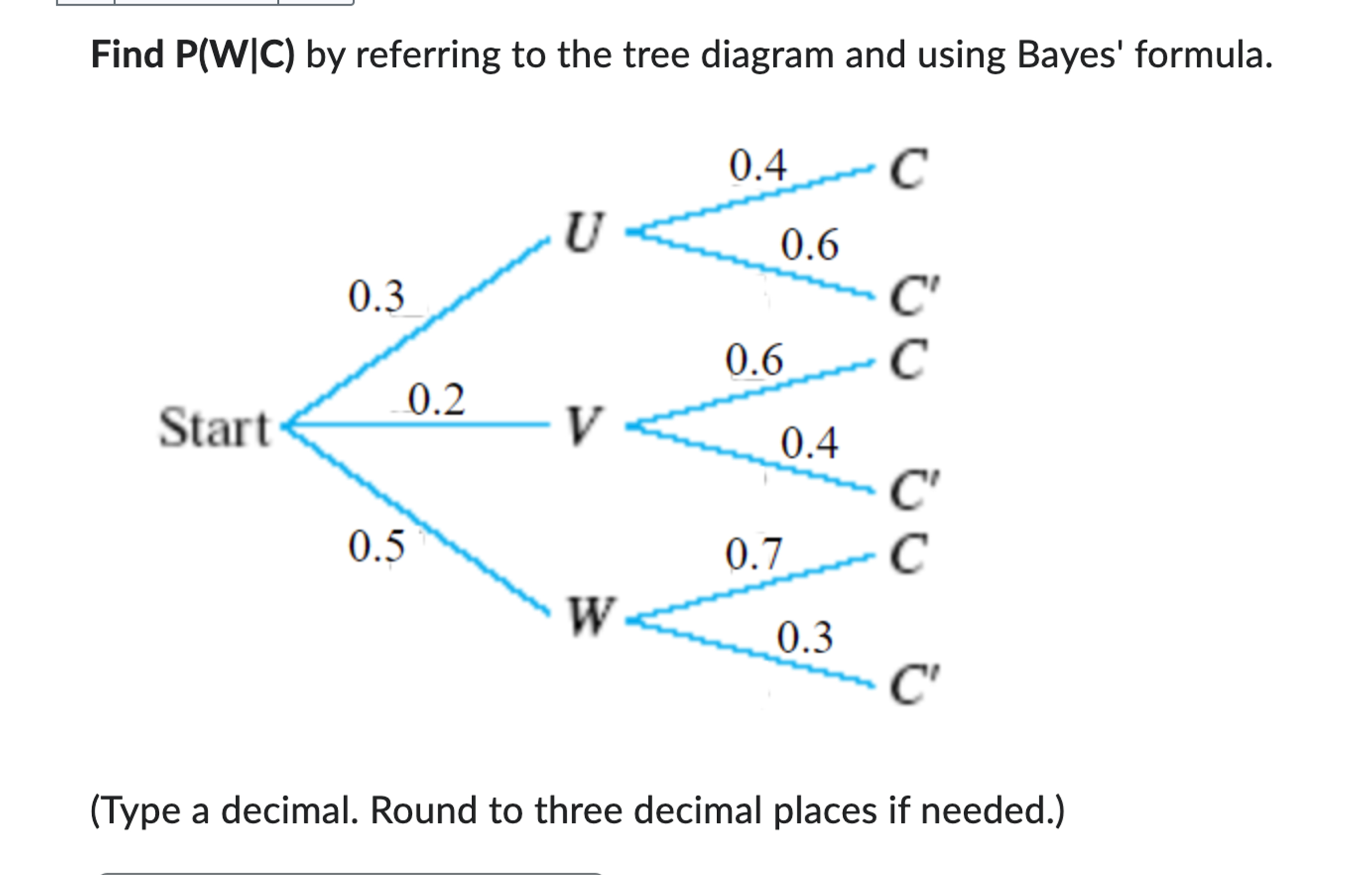 Solved Find P(W|C) ﻿by referring to the tree diagram and | Chegg.com