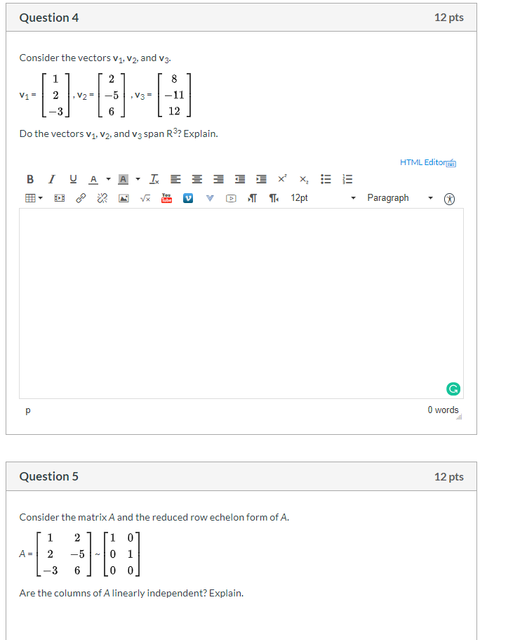 Solved 4. Consider the vectors v1, v2, and v3. Do | Chegg.com