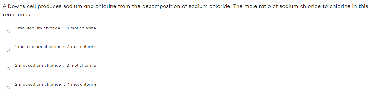 Solved A Downs cell produces sodium and chlorine from the | Chegg.com