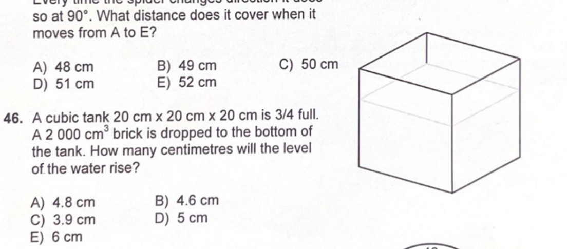 Solved A cubic tank 20cm×20cm×20cm ﻿is 34 ﻿full.A 2000cm3 | Chegg.com