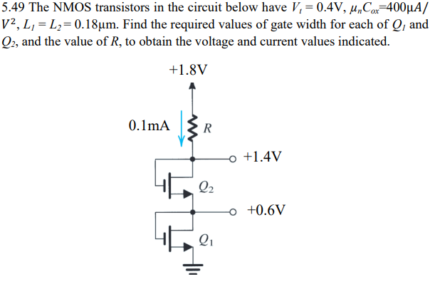 Solved 5.49 The NMOS transistors in the circuit below have | Chegg.com