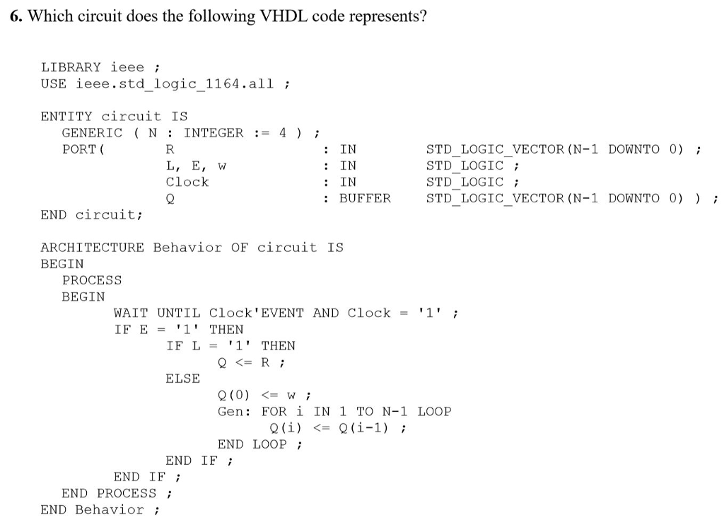 Solved 6 Which Circuit Does The Following Vhdl Code