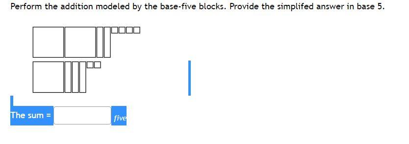 Solved Perform the addition modeled by the base-five blocks. | Chegg.com