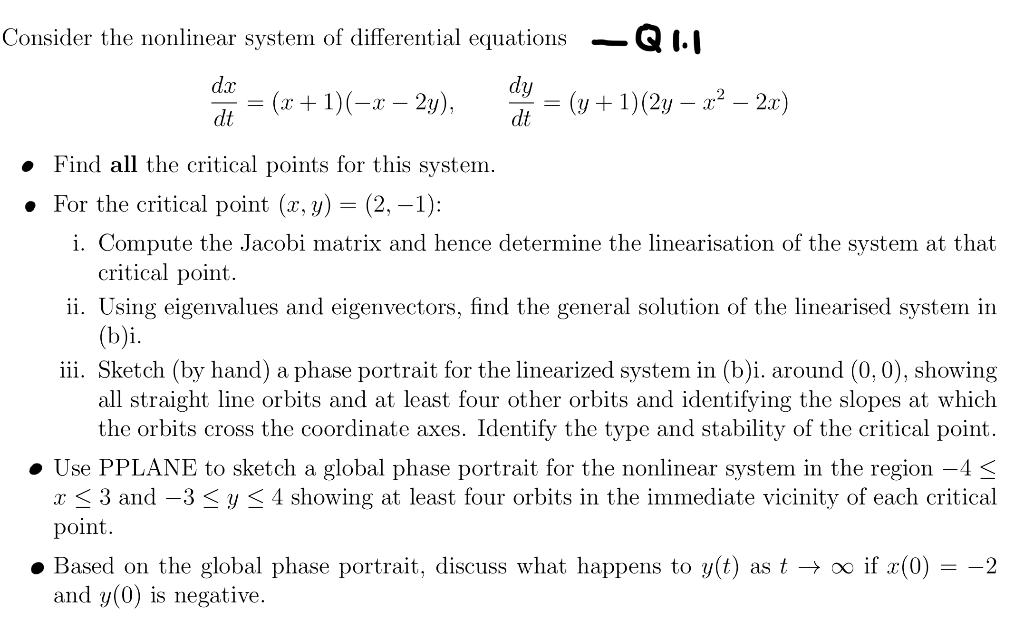 Solved Consider the nonlinear system of differential | Chegg.com