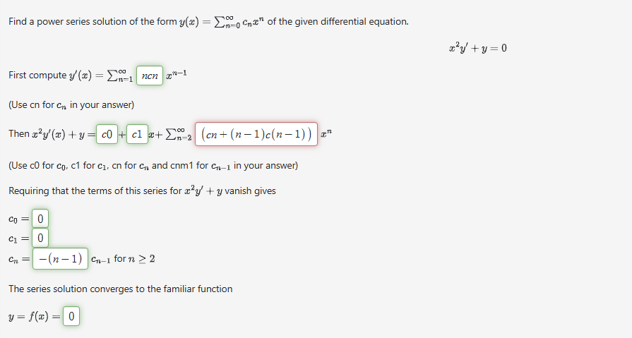 Solved Find a power series solution of ﻿the form | Chegg.com