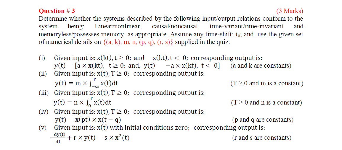 Solved Question #3 (3 Marks) Determine whether the systems | Chegg.com