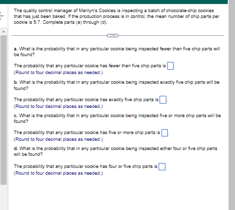 Solved The quality control manager of Marilyn's Cookies is | Chegg.com