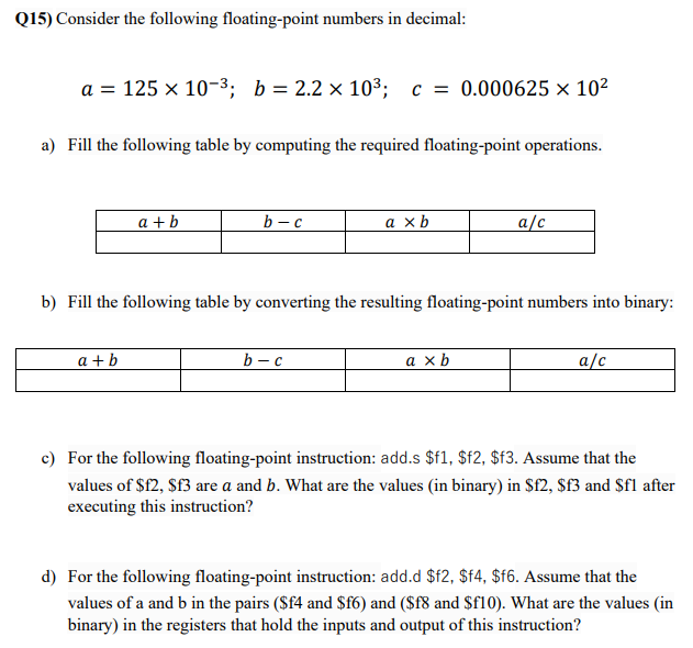 Solved Q15) Consider the following floating-point numbers in | Chegg.com