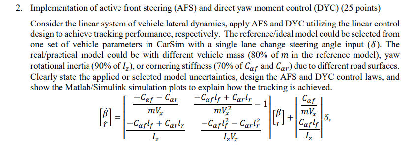 2. Implementation of active front steering (AFS) and | Chegg.com 2. Implementation of active front steering (AFS) and | Chegg.com