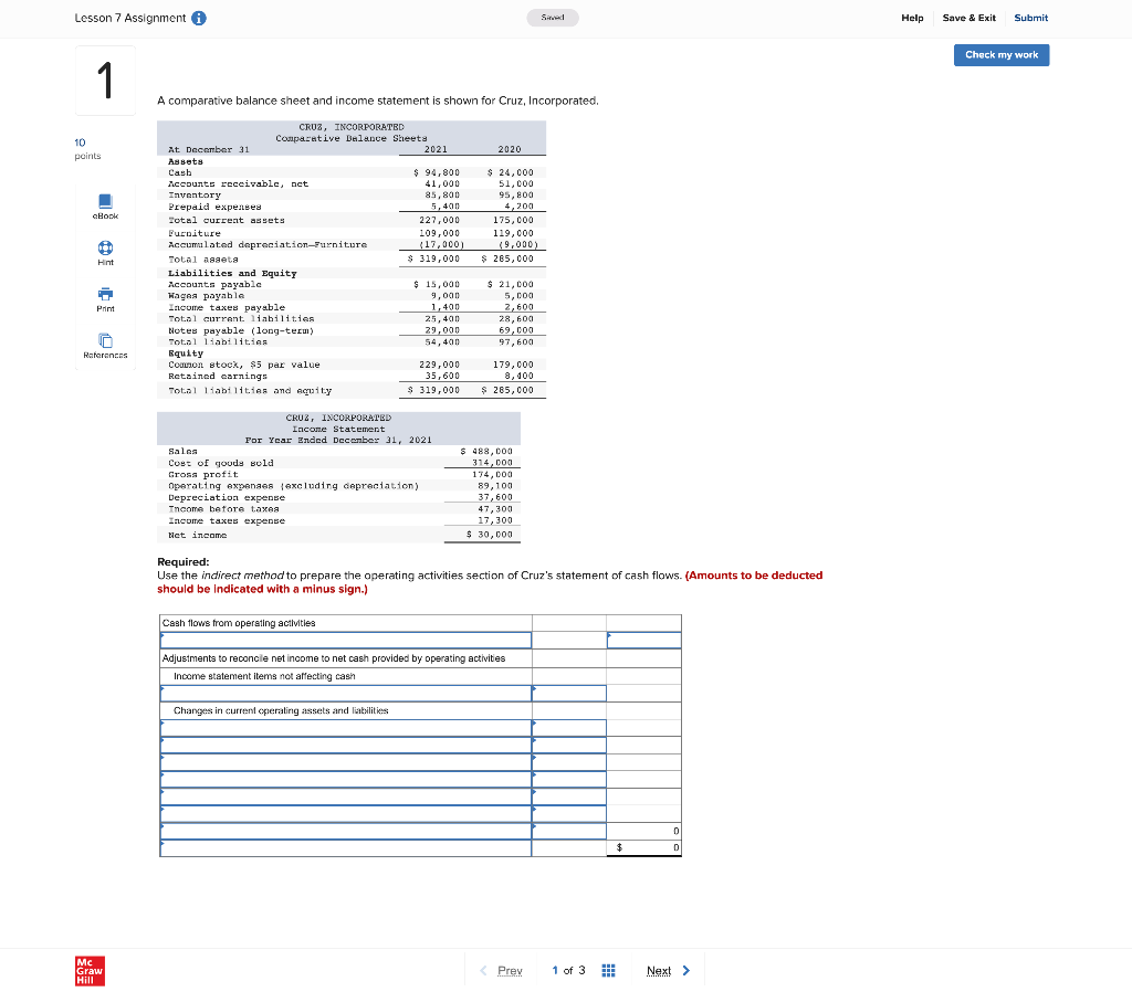 Solved A comparative balance sheet and income statement is | Chegg.com