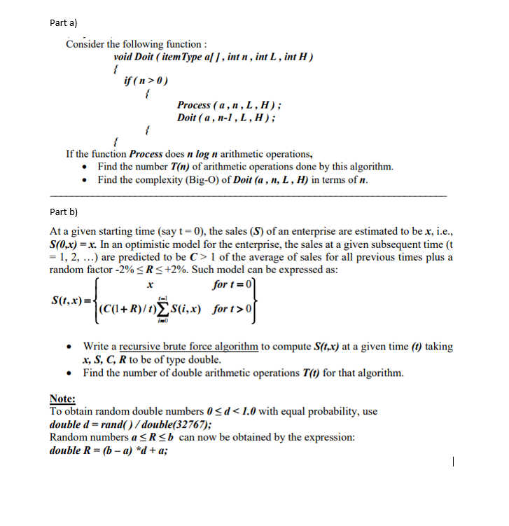 Parta) Consider the following function : void Doit | Chegg.com