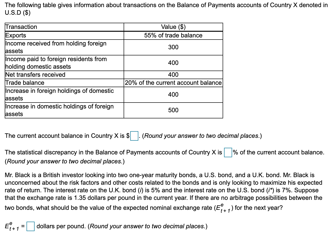 The following table gives information about | Chegg.com