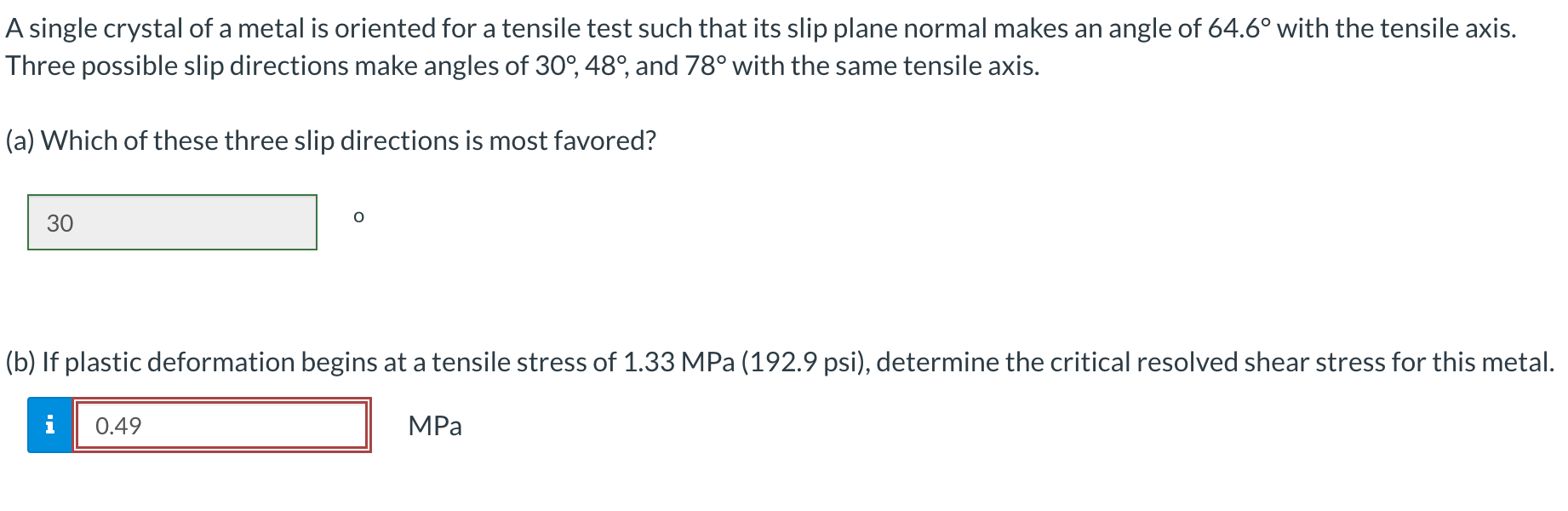 Solved A single crystal of a metal is oriented for a tensile | Chegg.com