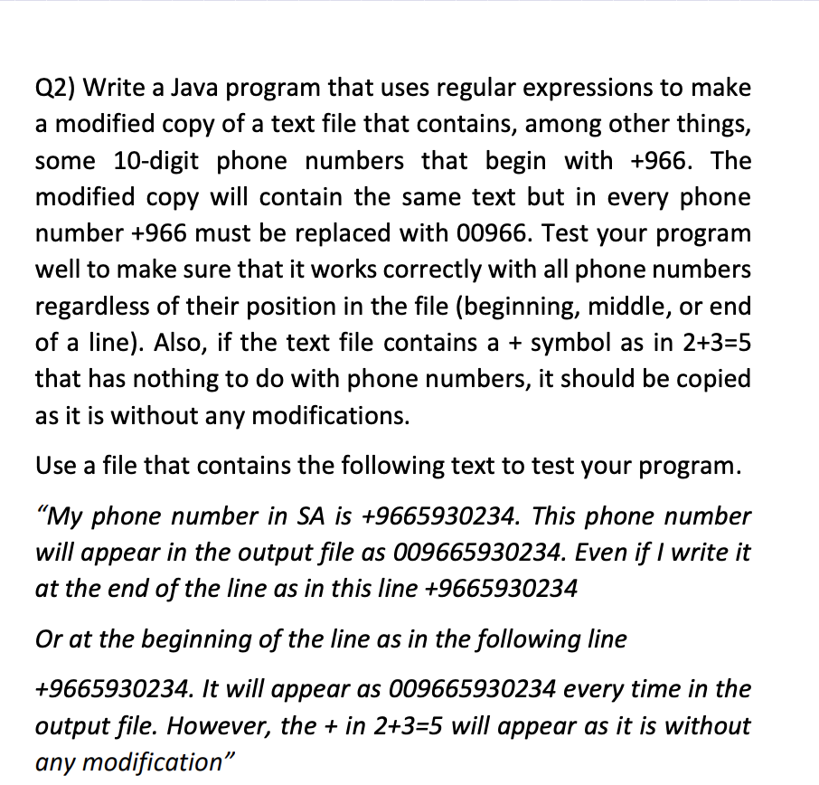 Solved Q2) Write a Java program that uses regular | Chegg.com