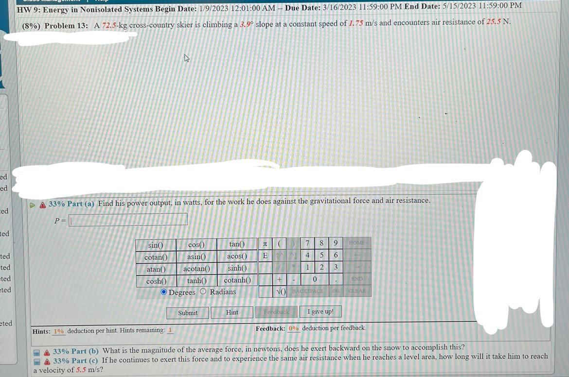 Solved HW 9: Energy in Nonisolated Systems Begin Date: | Chegg.com