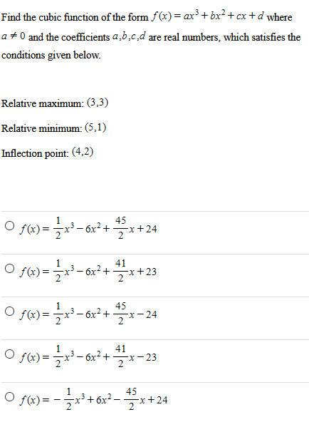Solved Find the cubic function of the form f(x) = ax + bx2 + | Chegg.com