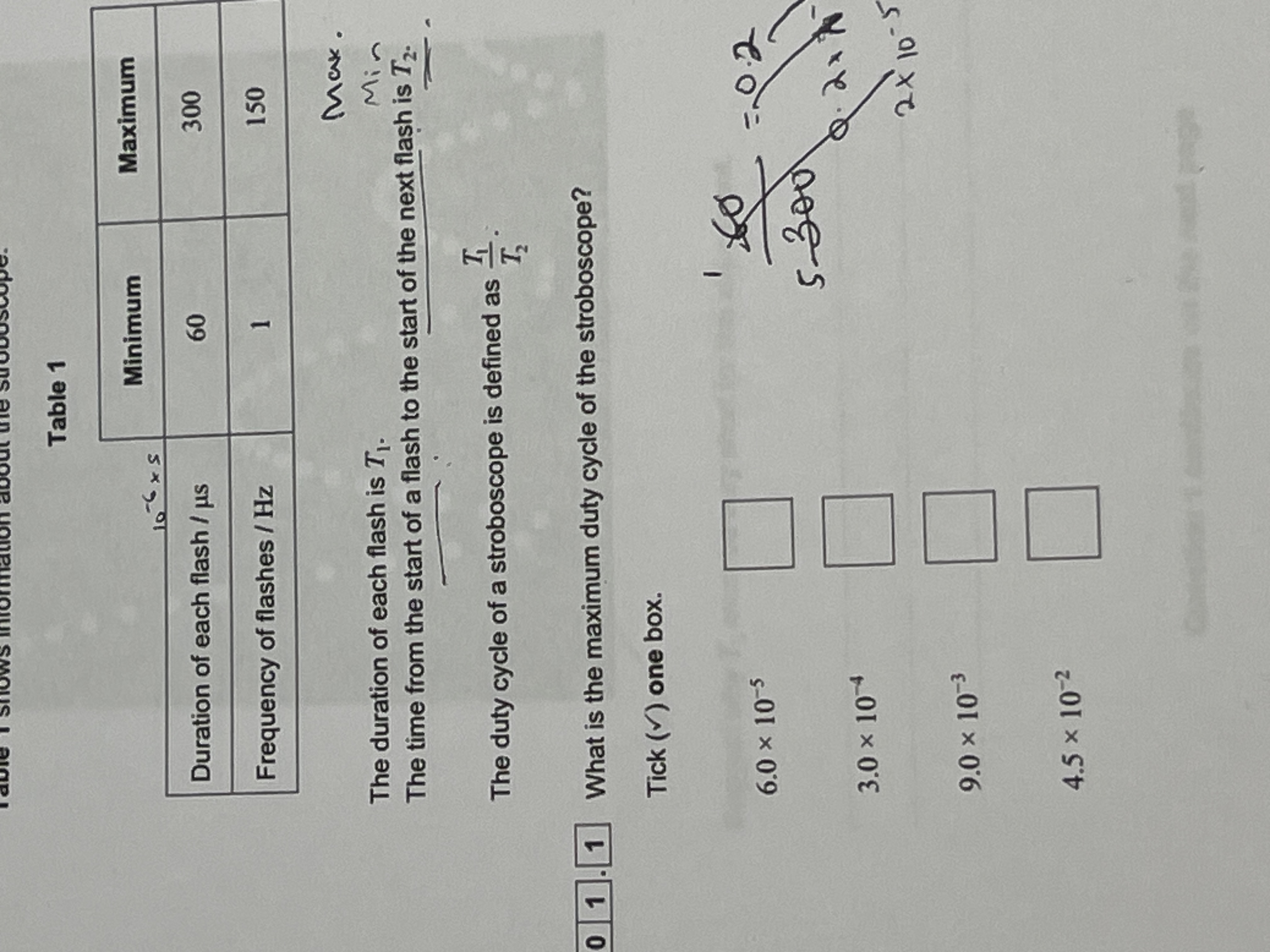 Solved Table 1The duration of each flash is T1.The time from | Chegg.com