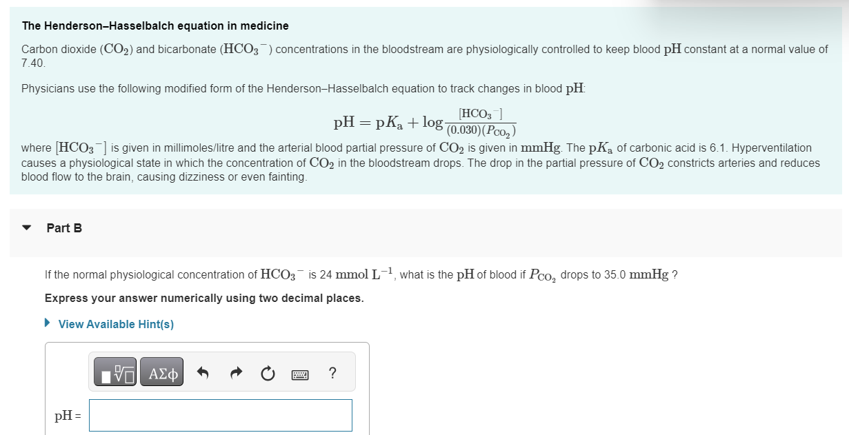 [Solved]: The Henderson-Hasselbalch equation relates the pH
