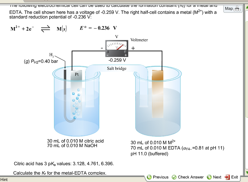 Solved Map EDTA. The cell shown here has a voltage of -0.259 | Chegg.com