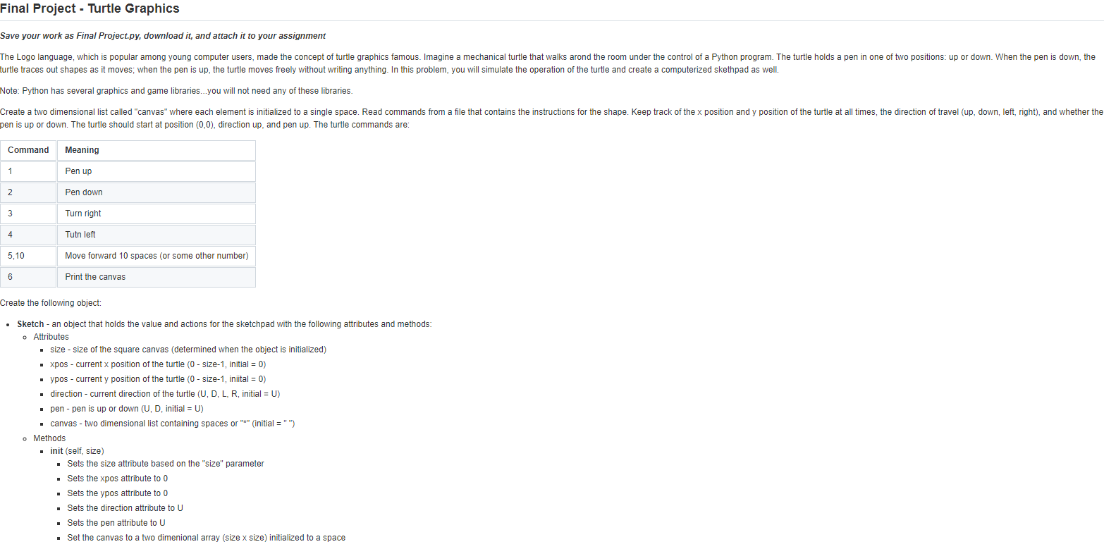Solved Final Project - Turtle Graphics Save your work as | Chegg.com