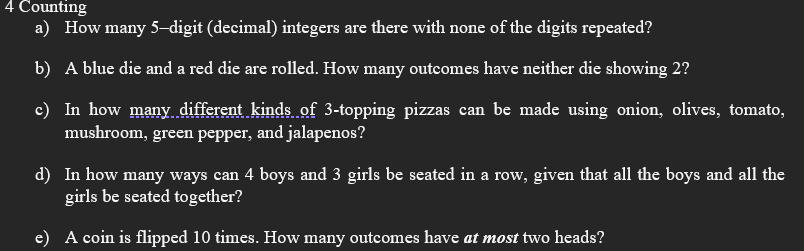Solved 4 Counting a) How many 5-digit (decimal) integers are | Chegg.com