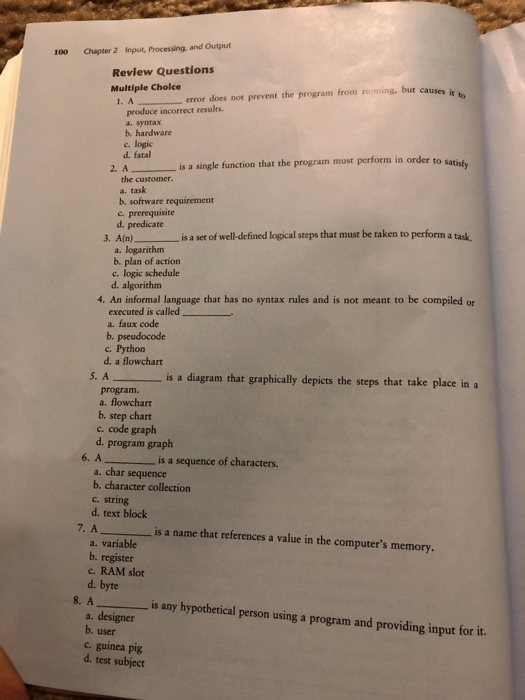 Solved Input Processing Output Review Questions Multiple Choice 100 Chapter 2 1 Error 
