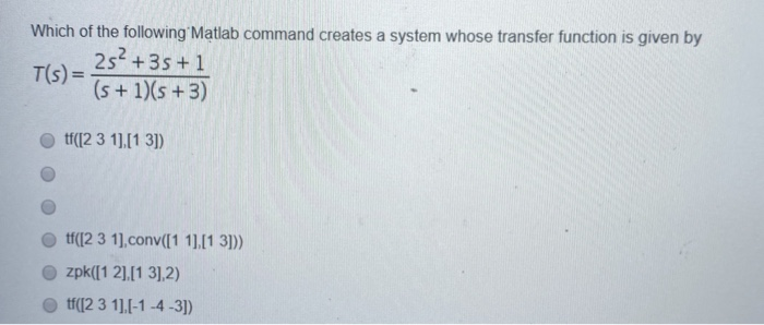 Solved Which of the following Matlab command creates a | Chegg.com