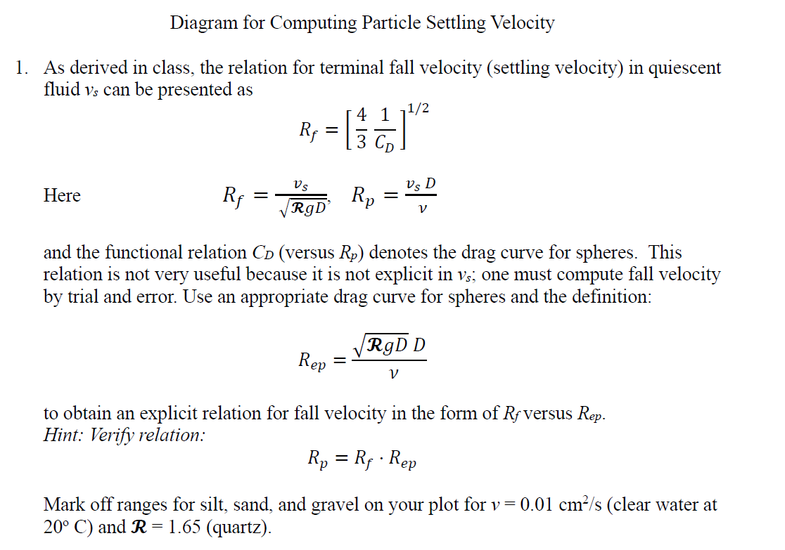 Solved Diagram for Computing Particle Settling VelocityAs | Chegg.com