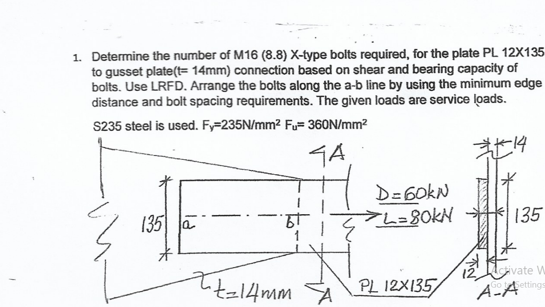 Solved 1. Determine the number of M16 (8.8) X-type bolts | Chegg.com