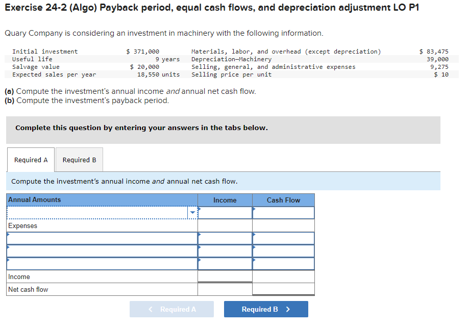 Solved Exercise 24-2 (Algo) Payback period, equal cash | Chegg.com