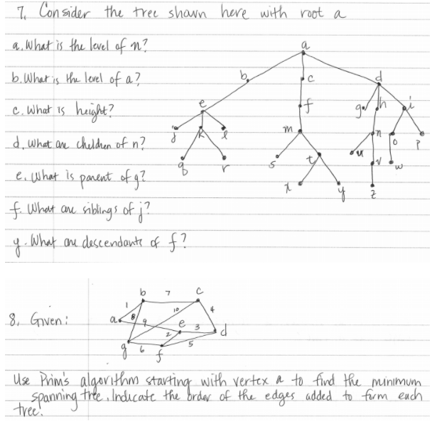 Solved a bo с C e f gal 7. Consider the tree shown here with | Chegg.com