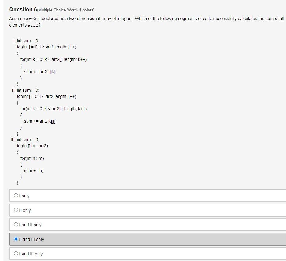 Solved Question 6(Multiple Choice Worth 1 points) Assume arr | Chegg.com