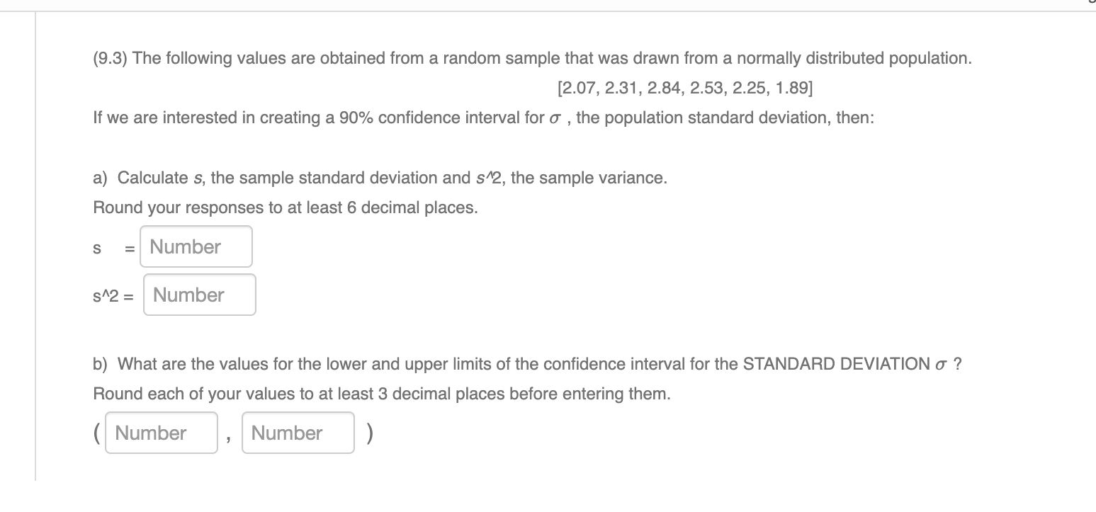 Solved (9.3) The following values are obtained from a random | Chegg.com