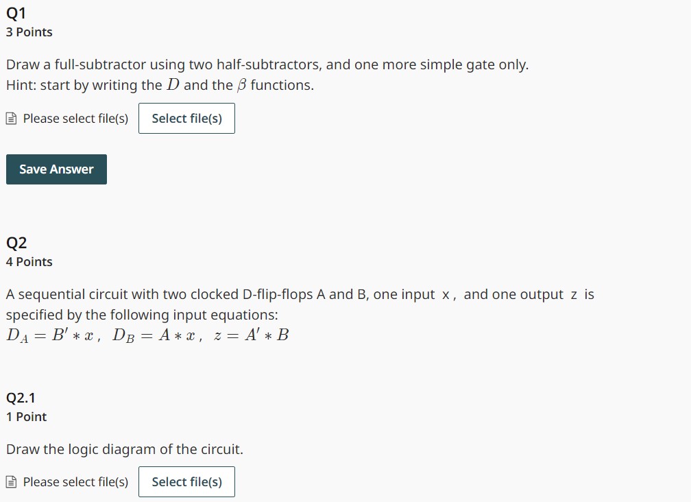 Solved Q13 ﻿PointsDraw a full-subtractor using two | Chegg.com