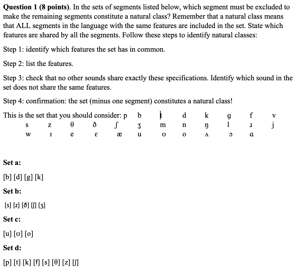 Question 1 (8 points). In the sets of segments listed | Chegg.com
