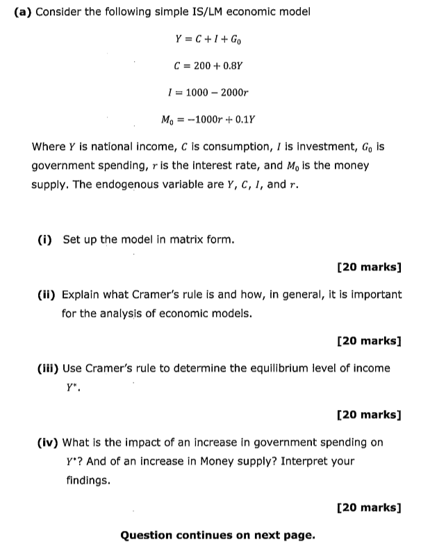 Solved (a) Consider the following simple IS/LM economic | Chegg.com