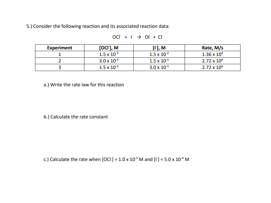 Solved 5.) Consider the following reaction and its | Chegg.com
