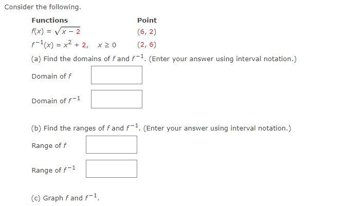 Solved Consider the following. Functions Point f(x) = VX-2 | Chegg.com