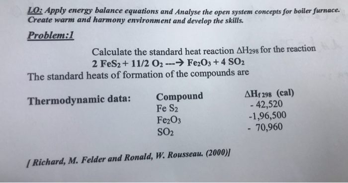Solved LO: Apply energy balance equations and Analyse the | Chegg.com