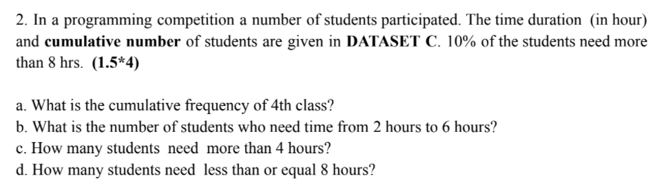 Solved Time duration Cumulative DATASET C in Hours Frequency | Chegg.com