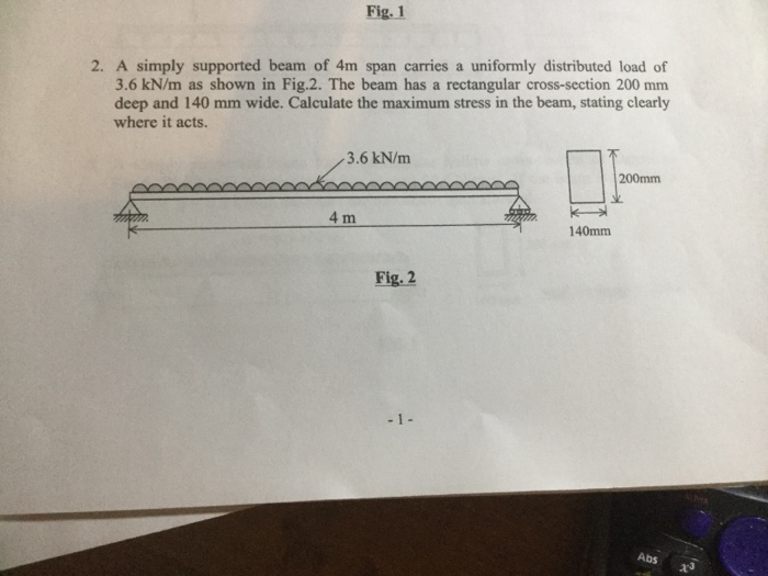 Solved Fig. 1 2. A simply supported beam of 4m span carries | Chegg.com Solved Fig. 1 2. A simply supported beam of 4m span carries | Chegg.com